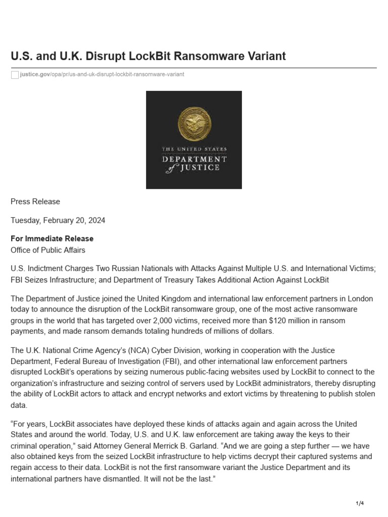 U.S. and U.K. Disrupt LockBit Ransomware Variant | PDF | Ransomware ...