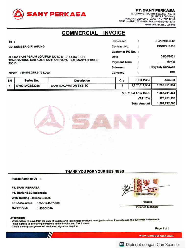 Invoice Dan Faktur Unit Excavator B Ex 03 | PDF