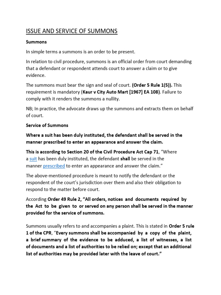 Issue and Service of Summons Real Document | PDF | Summons | Service Of Process