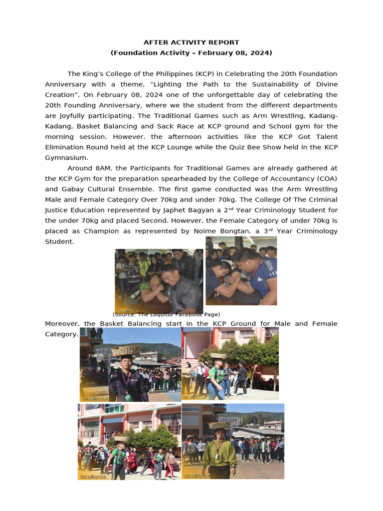 After Activity Report Sample | PDF | Sports & Recreation | Travel