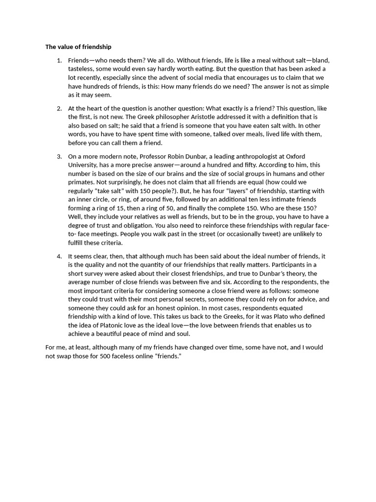 The True Value of Friendship | PDF