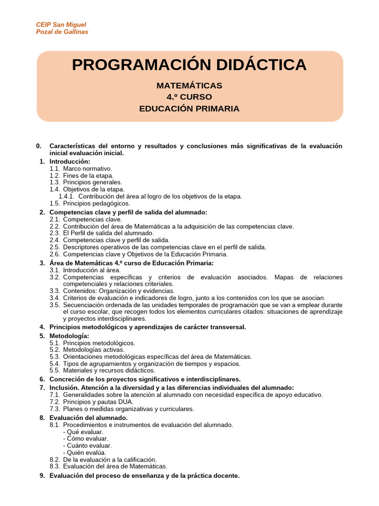 Programaciones 4ºmat-Css-Cnn-Len | PDF | Educación primaria | Plan de estudios