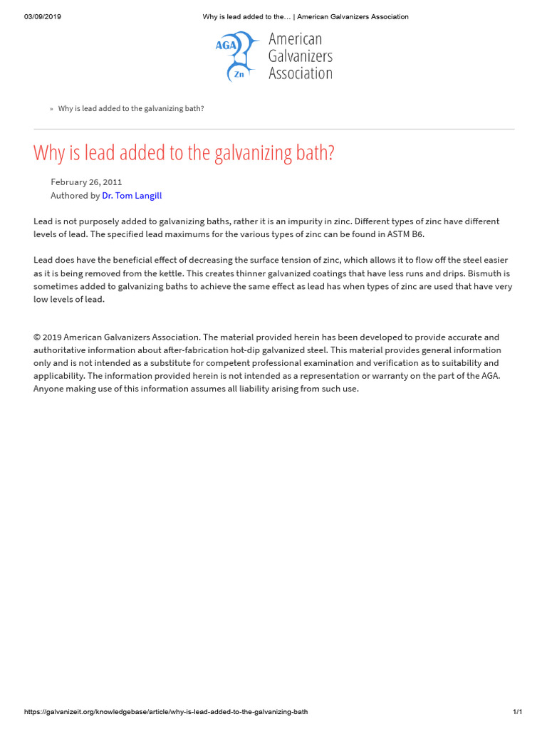 Why Is Lead Added To The - American Galvanizers Association | PDF