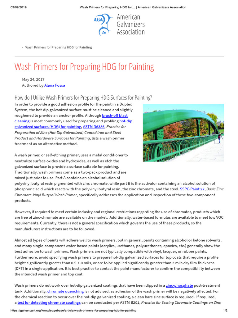 Wash Primers For Preparing HDG For - American Galvanizers Association ...