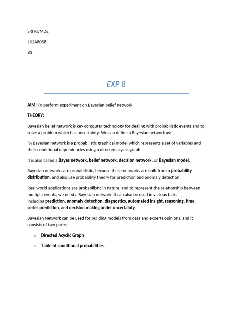 AI EXP8 | PDF | Bayesian Network | Probability
