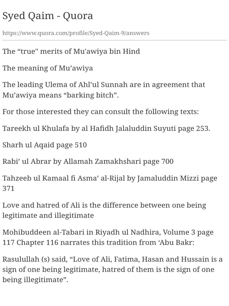 True Merits of Muawiya Quora | PDF | Ali | Hadith