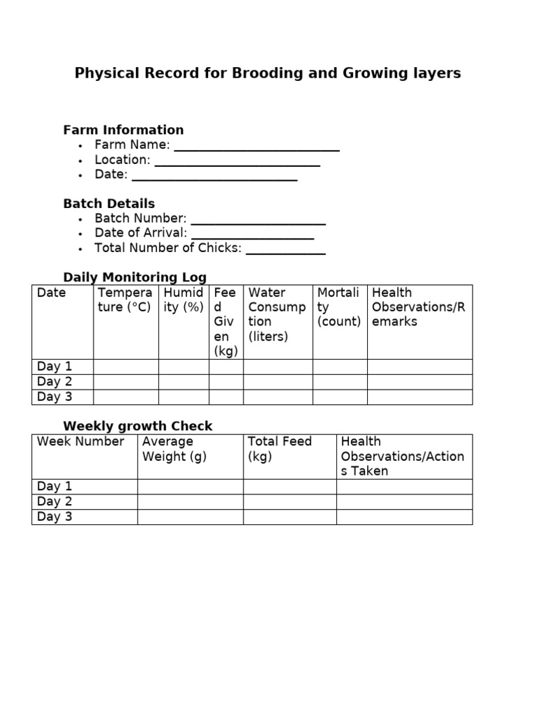 Physical Record For Brooding and Growing Layers | PDF