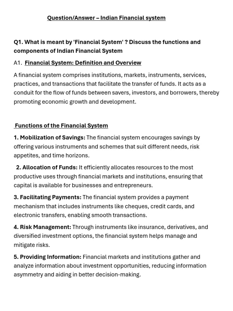 Q.A Indian Financial System | PDF | Factoring (Finance) | Investing