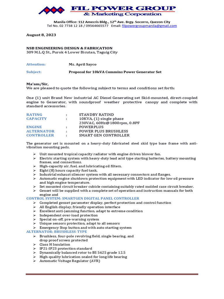 10kva For NSB Engineering | PDF | Engines | Electrical Components