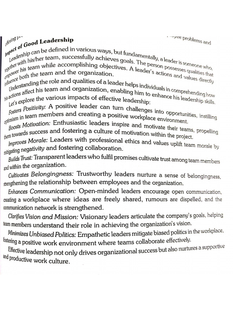 Impact of Good Leadership | PDF