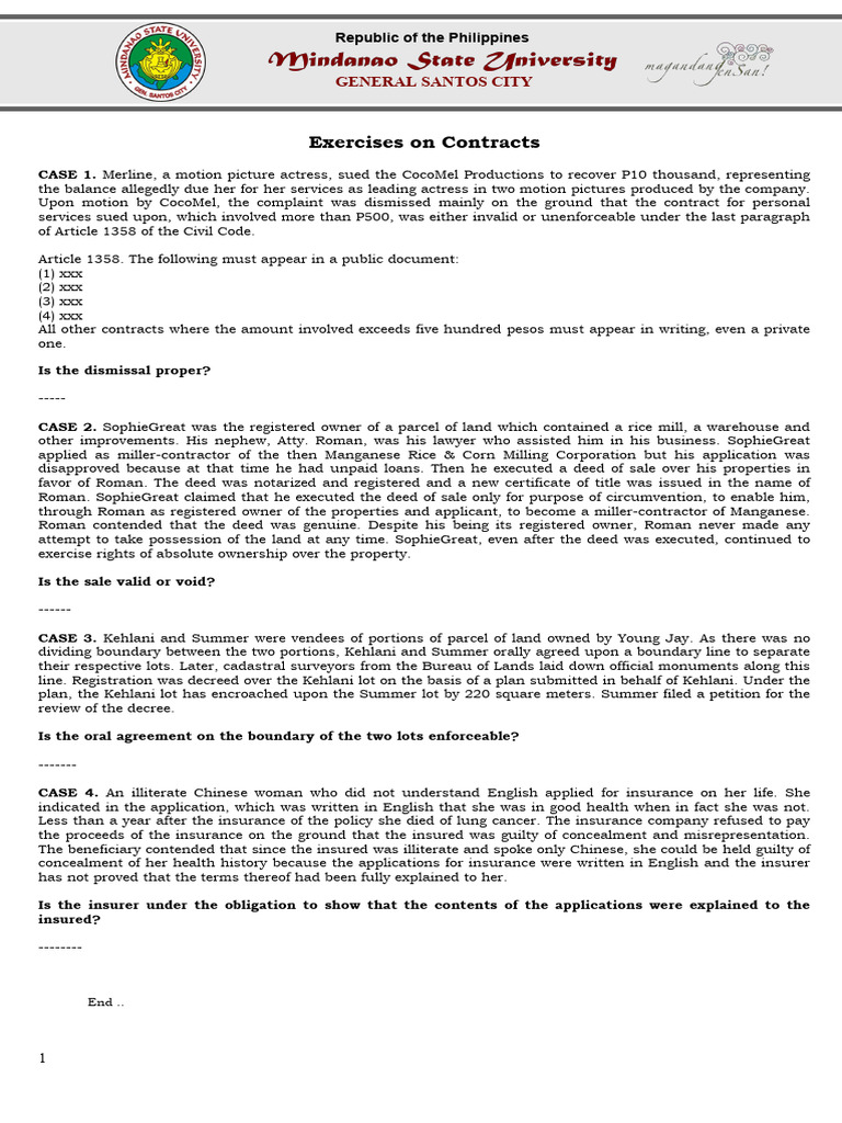 ParCor Contracts Exercises | PDF | Insurance | Business Law