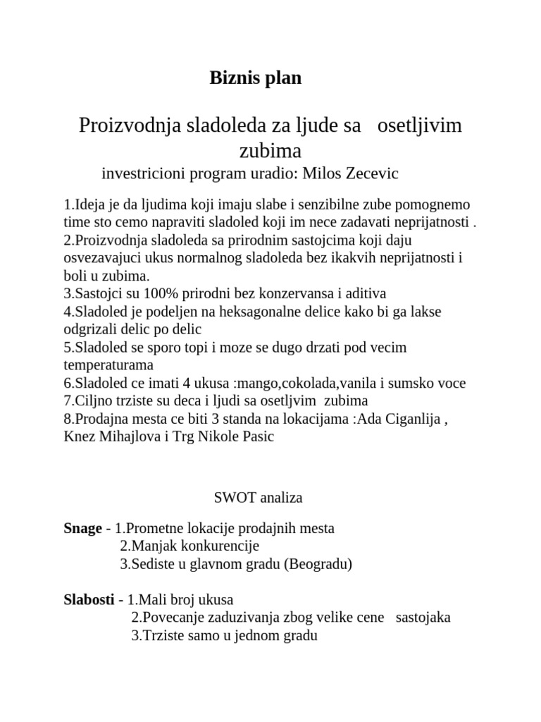 Biznis Plan | PDF