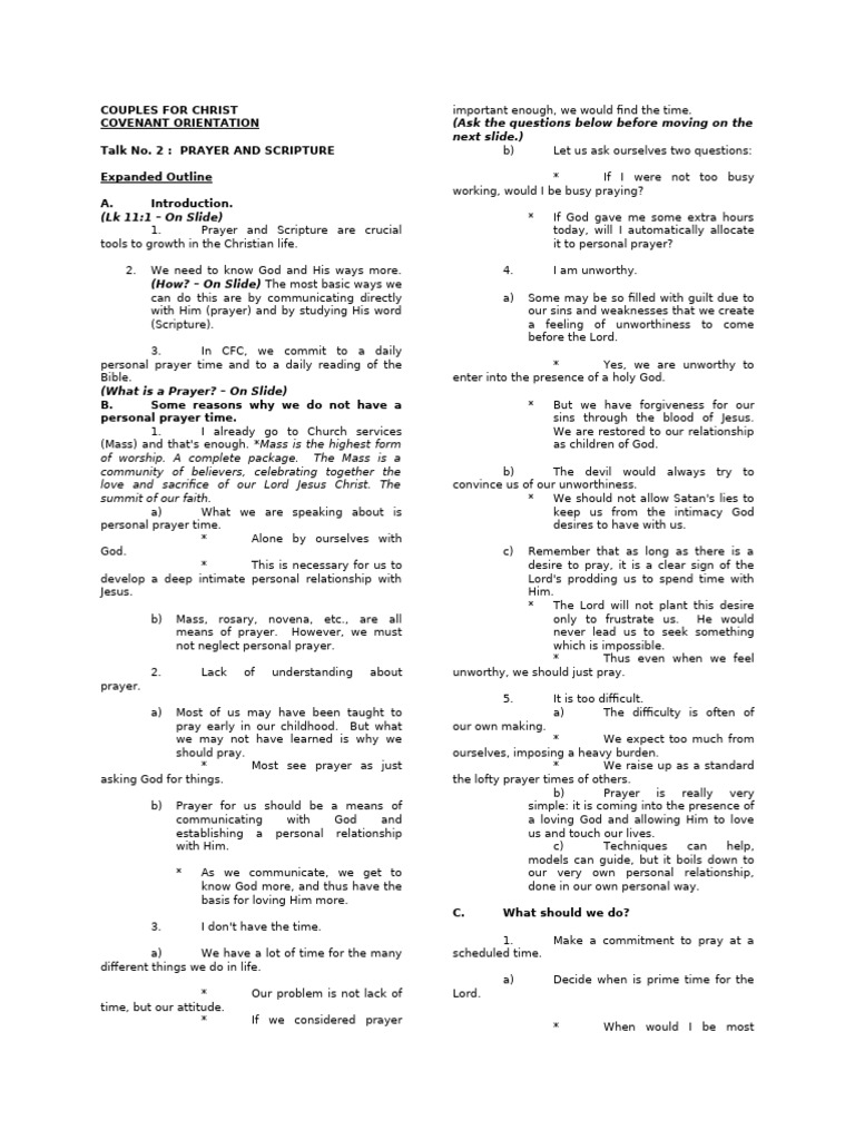 CFC CO Talk2 Prayer and Scriptures v1 | PDF | Prayer | God