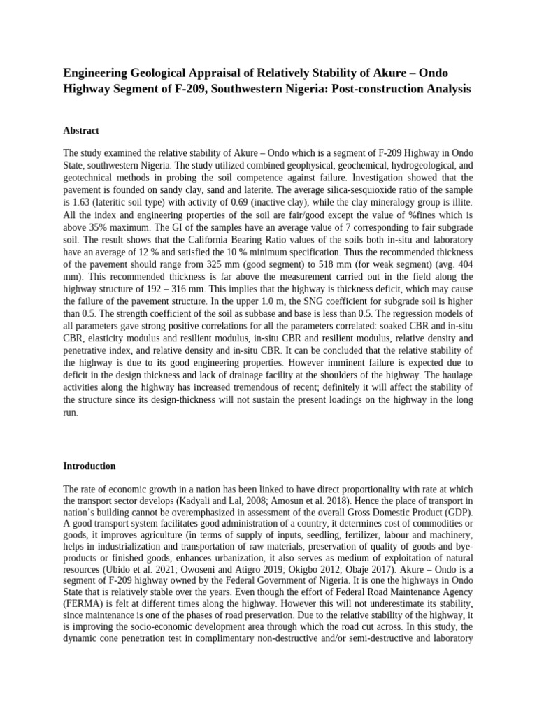 Highway Subgrade Akr-Ondo | PDF | Natural Materials | Earth Sciences