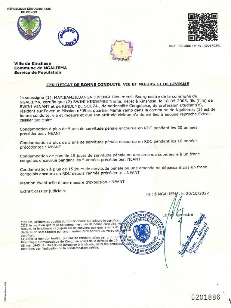 Certificat de Bonne Conduite | PDF