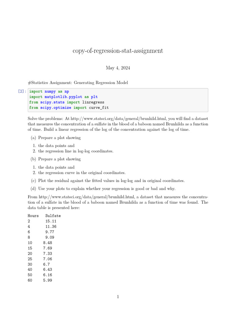 Regression Stat Assignment | PDF | Errors And Residuals | Regression Analysis