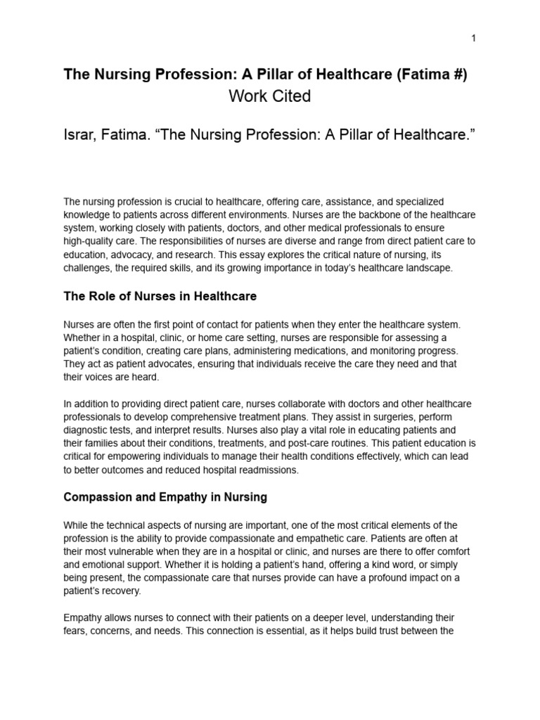 The Nursing Profession - A Pillar of Healthcare | PDF | Nursing ...