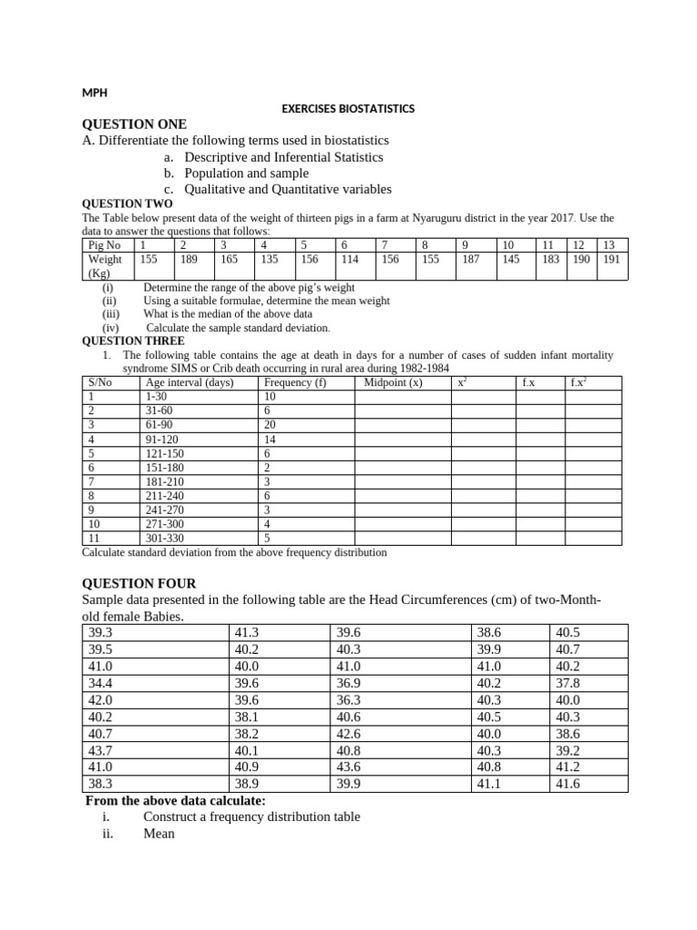 Biostatistics Exercises and Data Analysis | PDF | Statistics ...