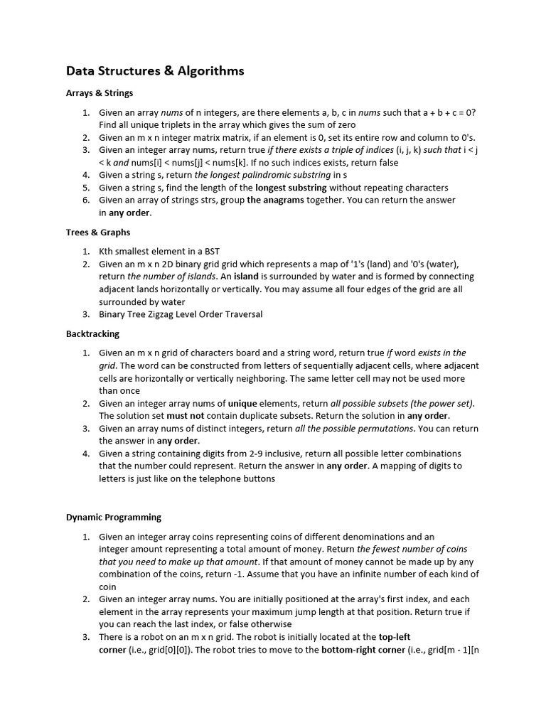 Data Structures & Algorithms Problems | PDF | Matrix (Mathematics ...