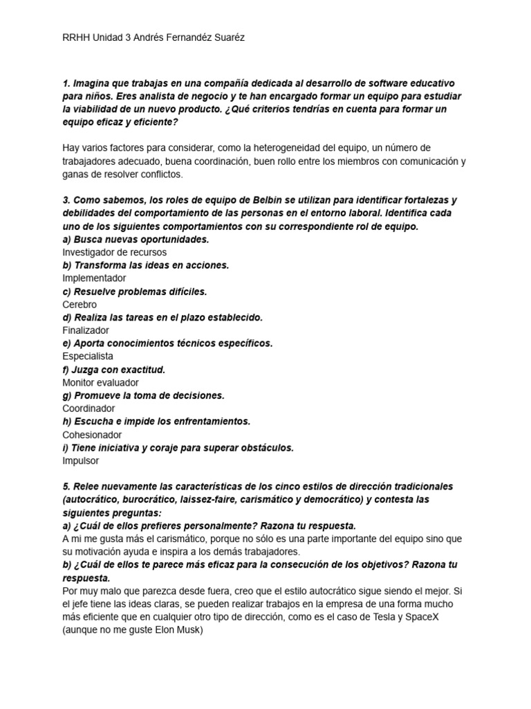 RRHH UD 3 Ejercicios | PDF | Liderazgo | Motivación