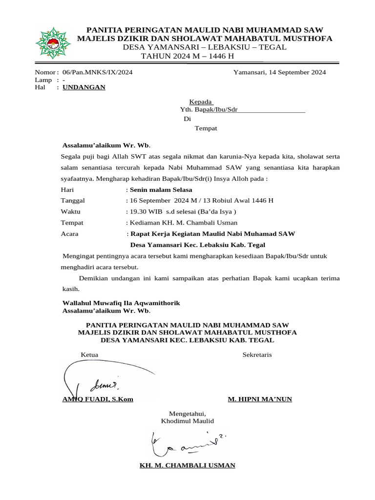 Undangan Raker Maulid 2024 | PDF