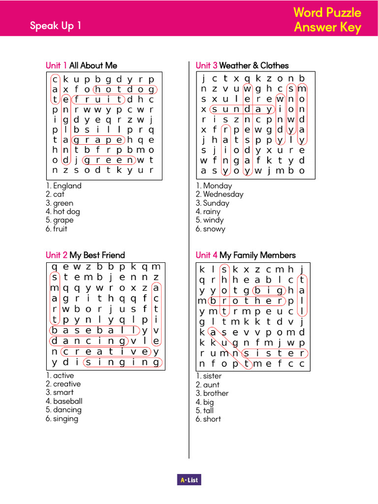 SU - SB1 - Word Puzzle - Answer Key | PDF | Self-Improvement