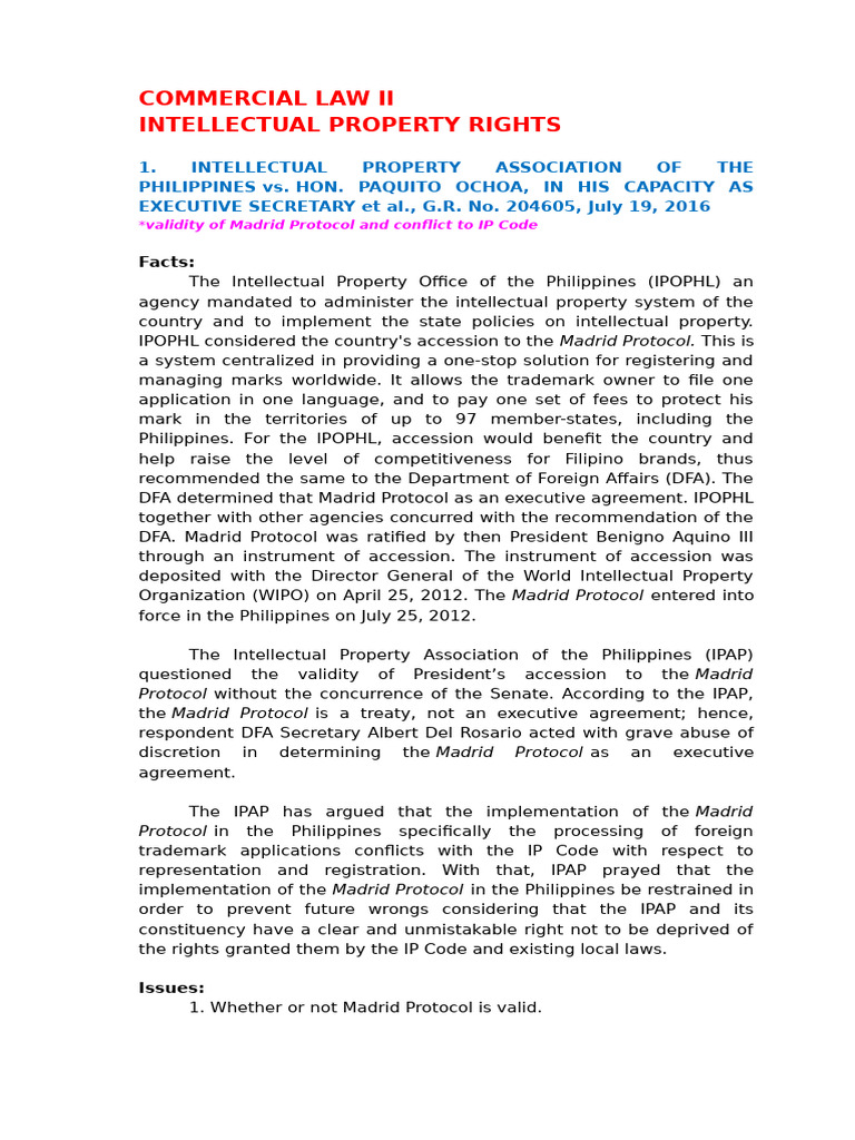 COM LAW 2 INTELLECTUAL PROPERTY RIGHT Cases (October 16, 2024) | PDF ...