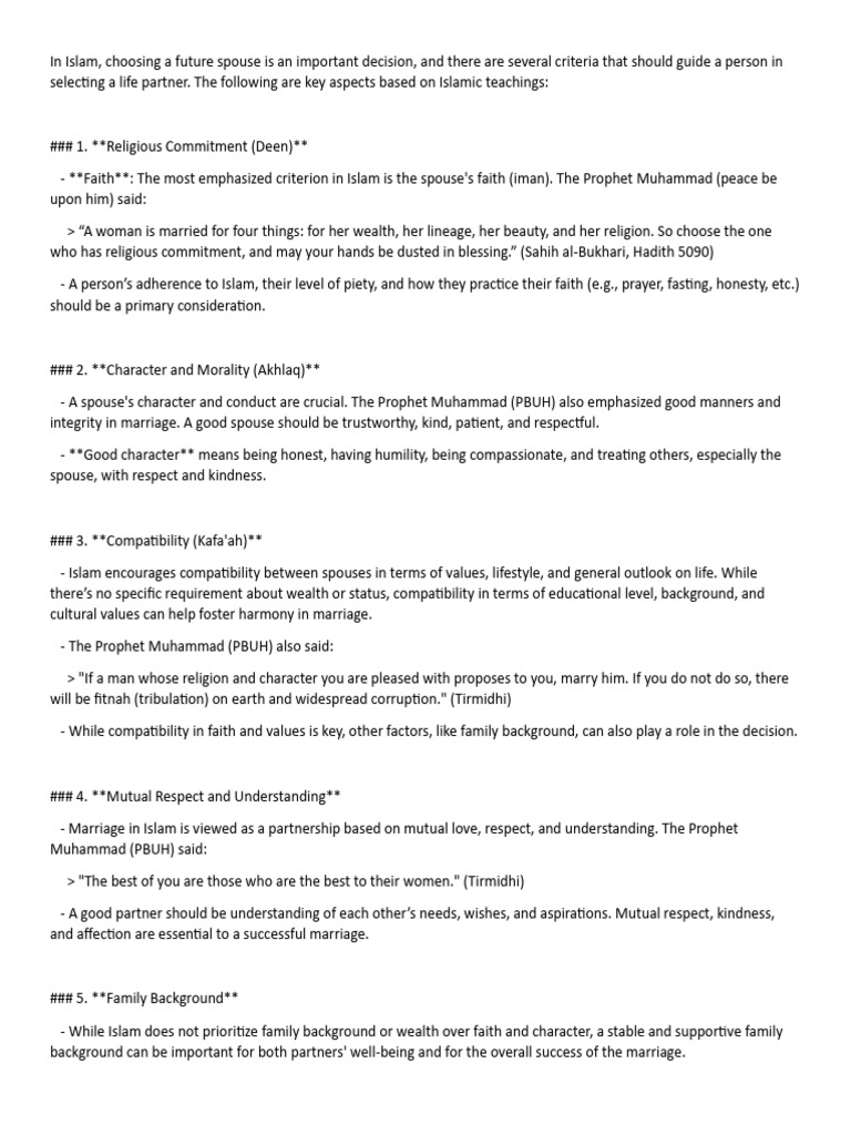 Choosing A Spouse in Islam | PDF | Marriage | Family