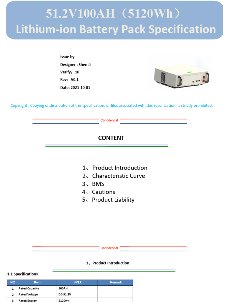 Datasheet of 51.2V 100ah Wall Mounted Lithium Ion Battery Pack | PDF ...