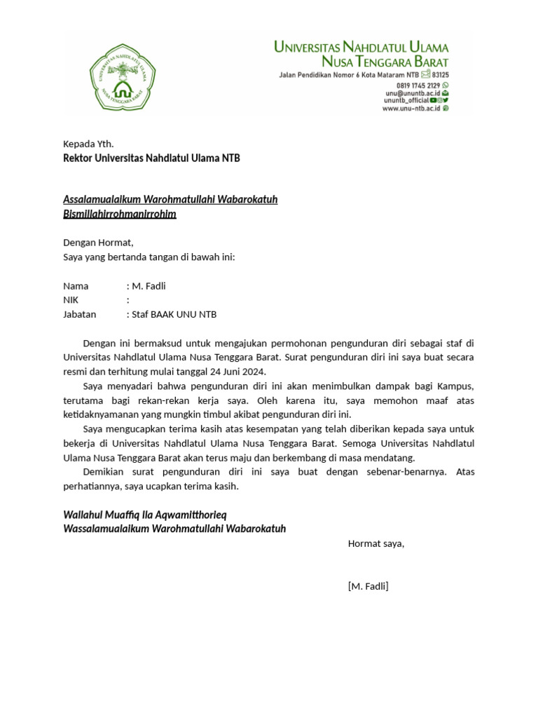 Surat Resign | PDF | Karier & Perkembangan | Pengembangan Diri