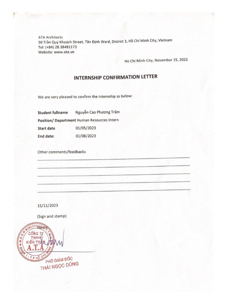 Internship Confirmation Letter | PDF