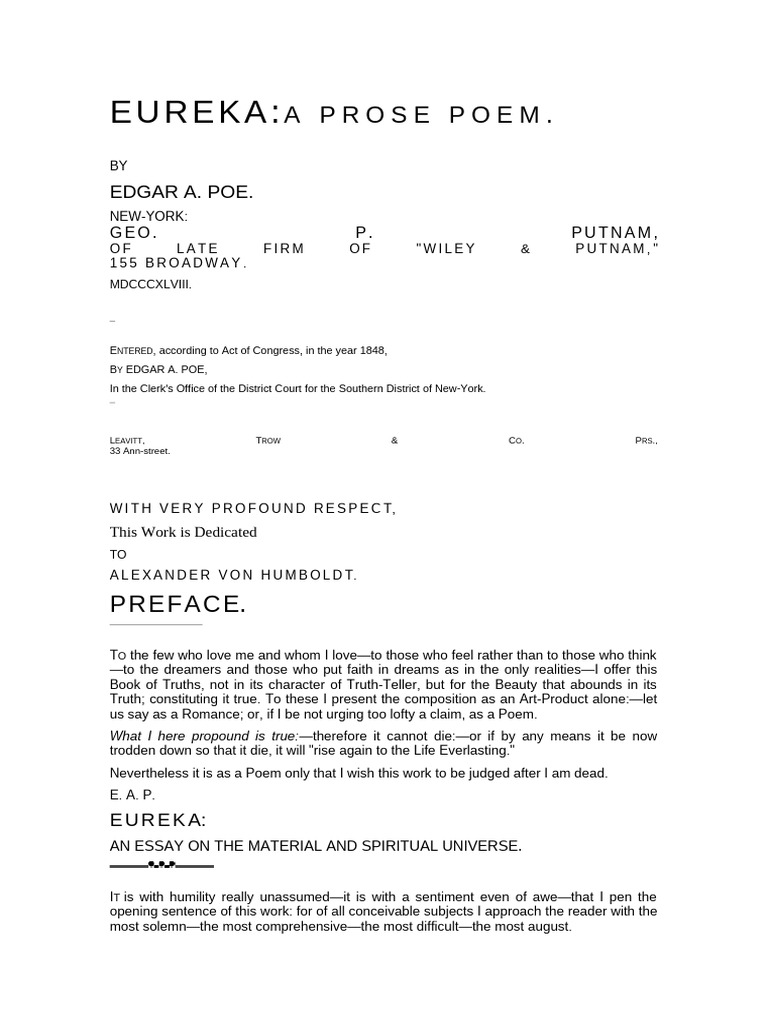 Eureka: Poe's Universe Exploration Poem | PDF | Axiom | Truth