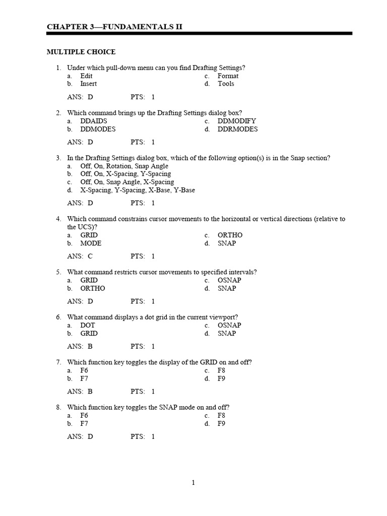 AutoCAD Drafting Settings Quiz | PDF | Software