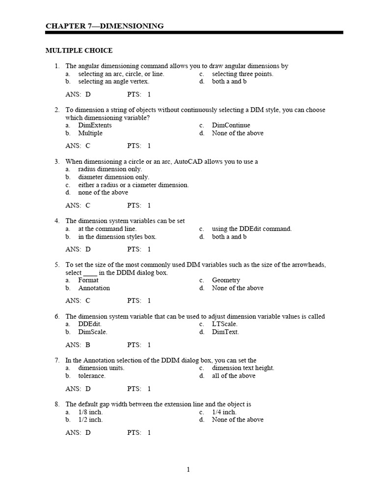 AutoCAD Chapter 7 Questions | PDF | Circle | Angle