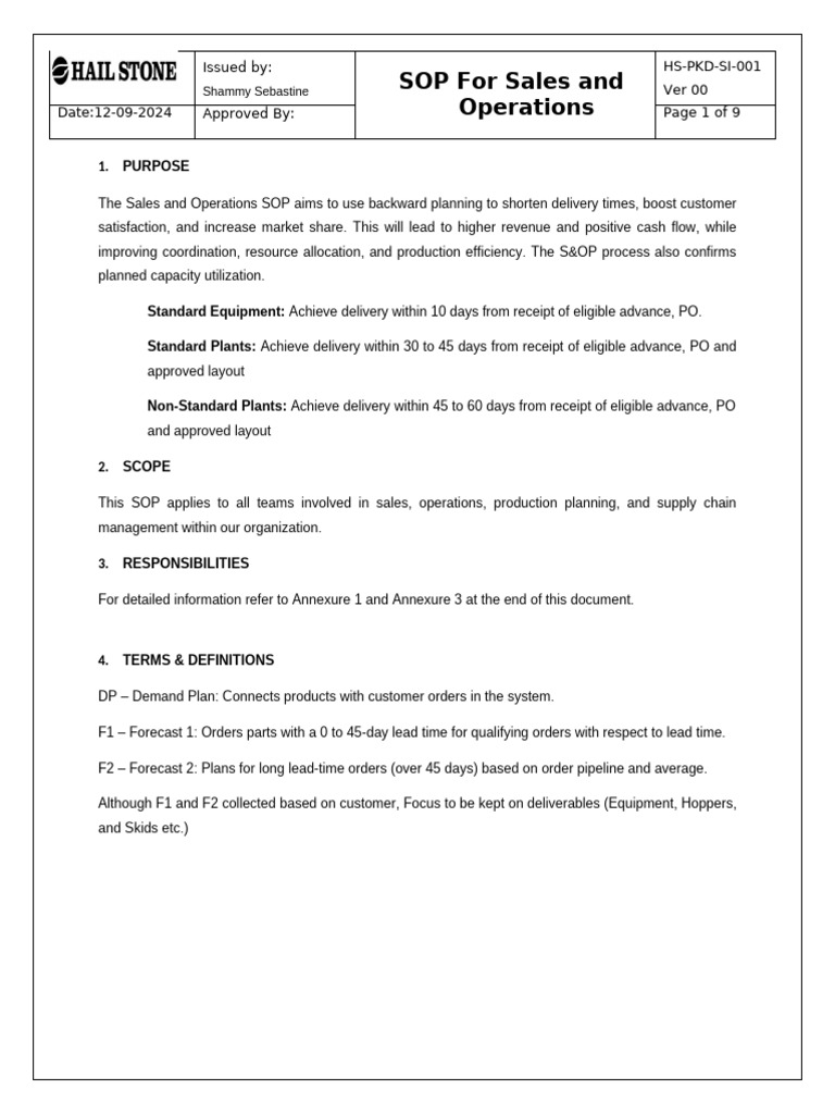 Wi For SOP For Sales and Operations | PDF | Logistics | Business