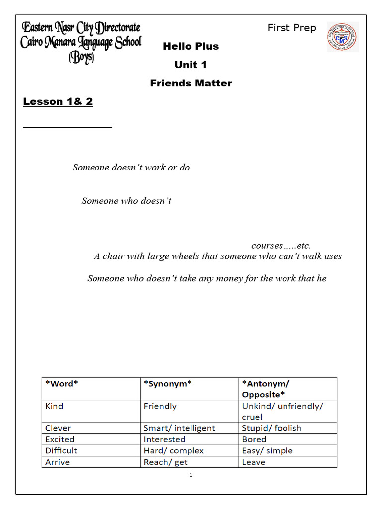 Hello plus Unit 1 | PDF