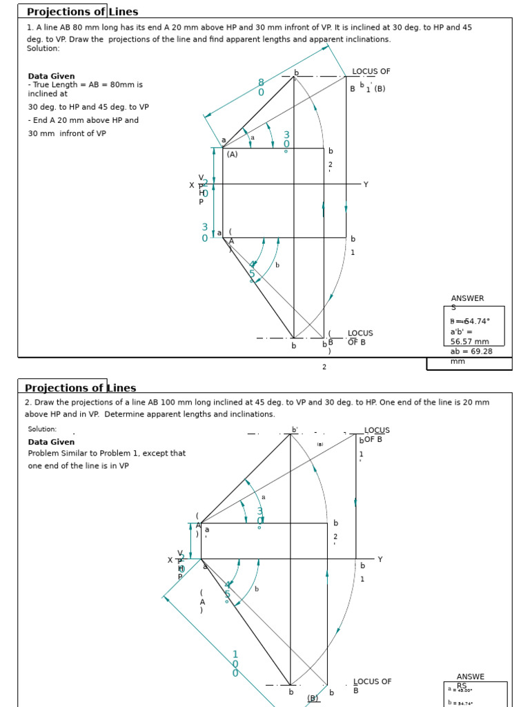 Projections of Lines: Solutions & Inclinations | PDF | Geometry ...