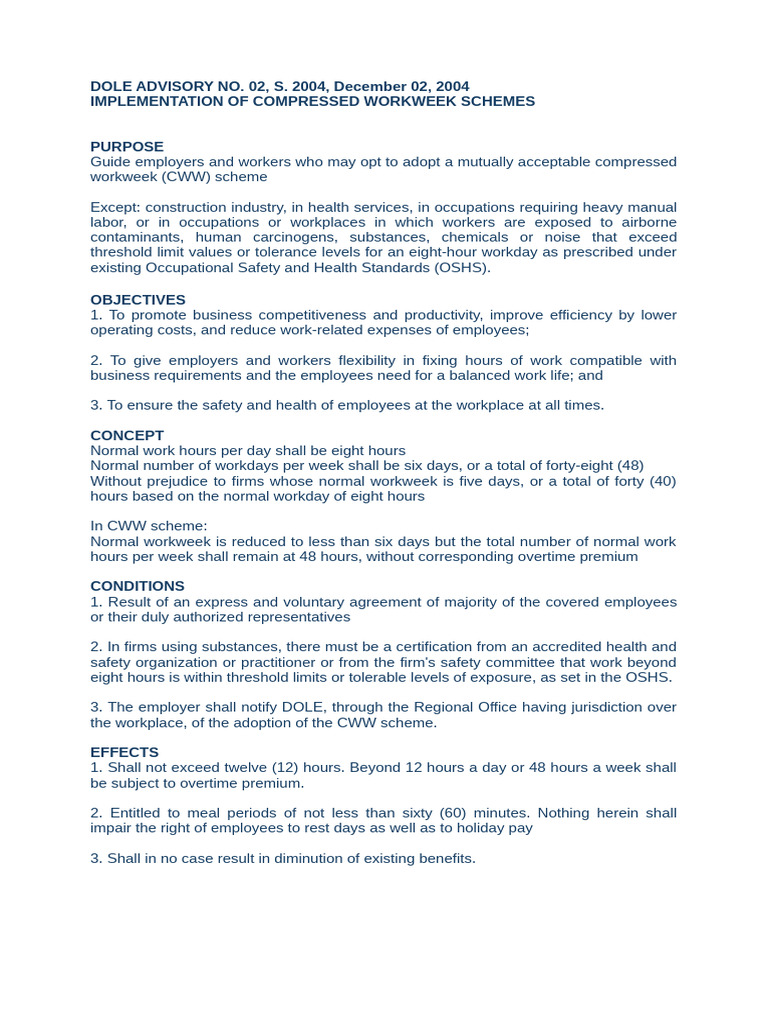 DOLE ADVISORY NO. 02, S. 2004 Highlight | PDF