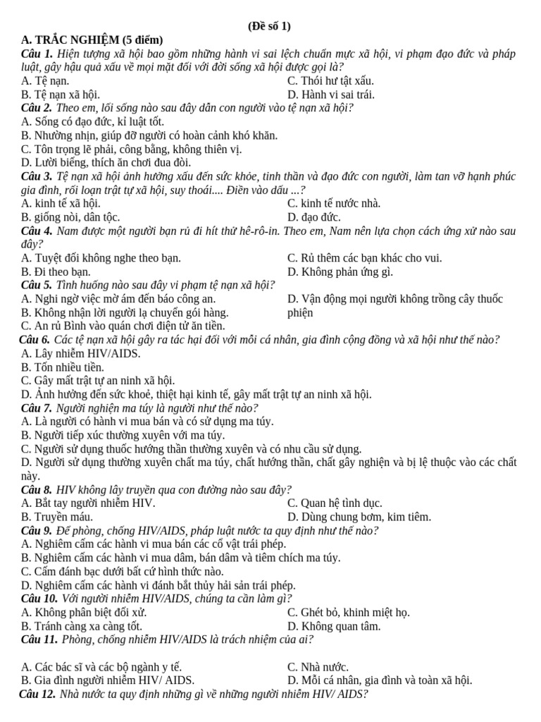 đề GDCD 8 giữa hk2 | PDF