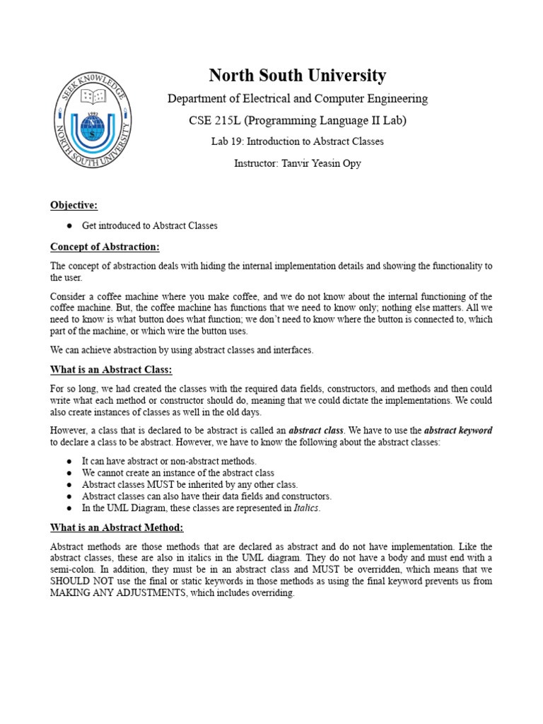 Lab 19 Manual CSE215 Summer 2024 | PDF | Class (Computer Programming) | Models Of Computation