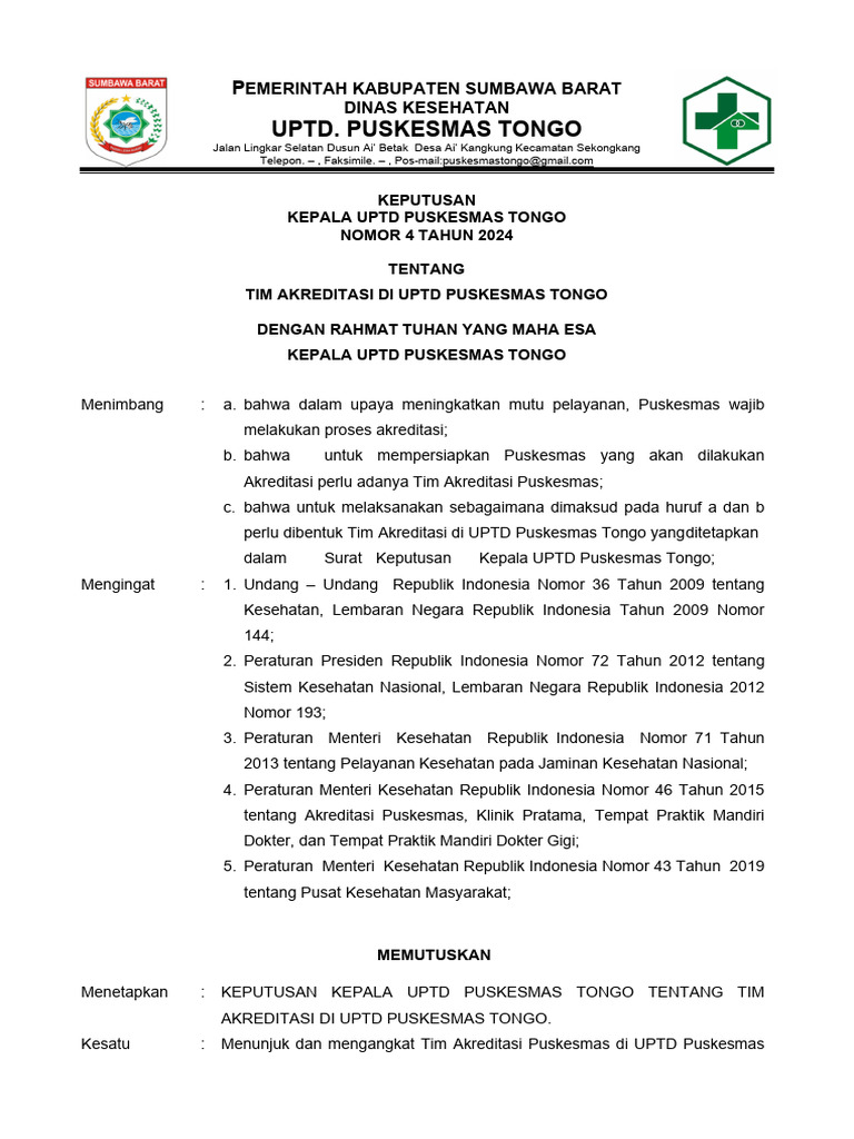 SK Tim Akreditasi 2024 | PDF