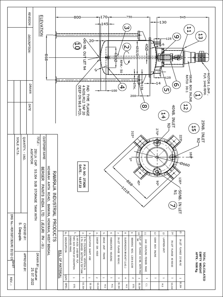 Berger Jejuri - Gad - 200 L Ss 304 Sub Storage Tank With Agitator | PDF ...