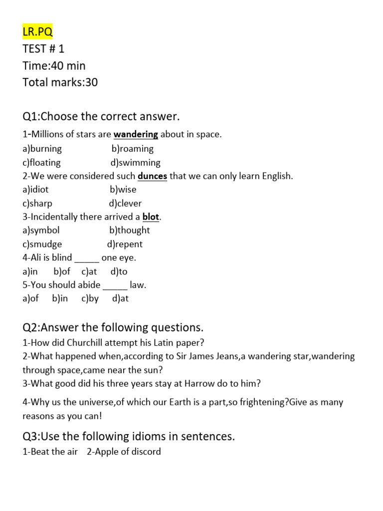 English TEST 1 | PDF