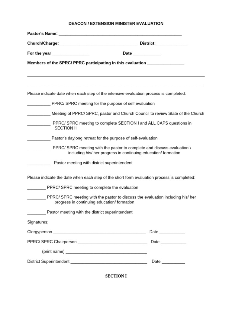Intensive Form Decon and Extension Ministry Evaluation | PDF | United ...