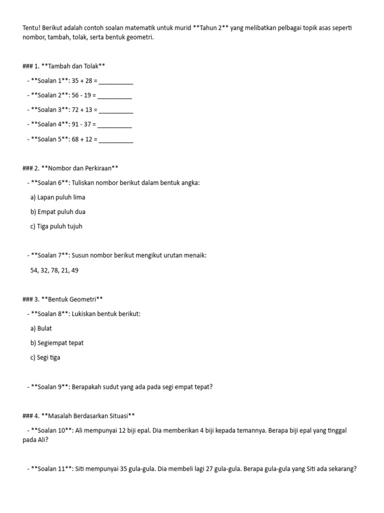 Soalan Mate Tahun 2b | PDF