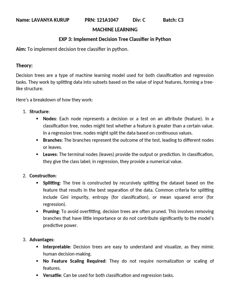 Exp 3 121a1047 Lavanya Kurup ML | PDF | Statistical Classification ...