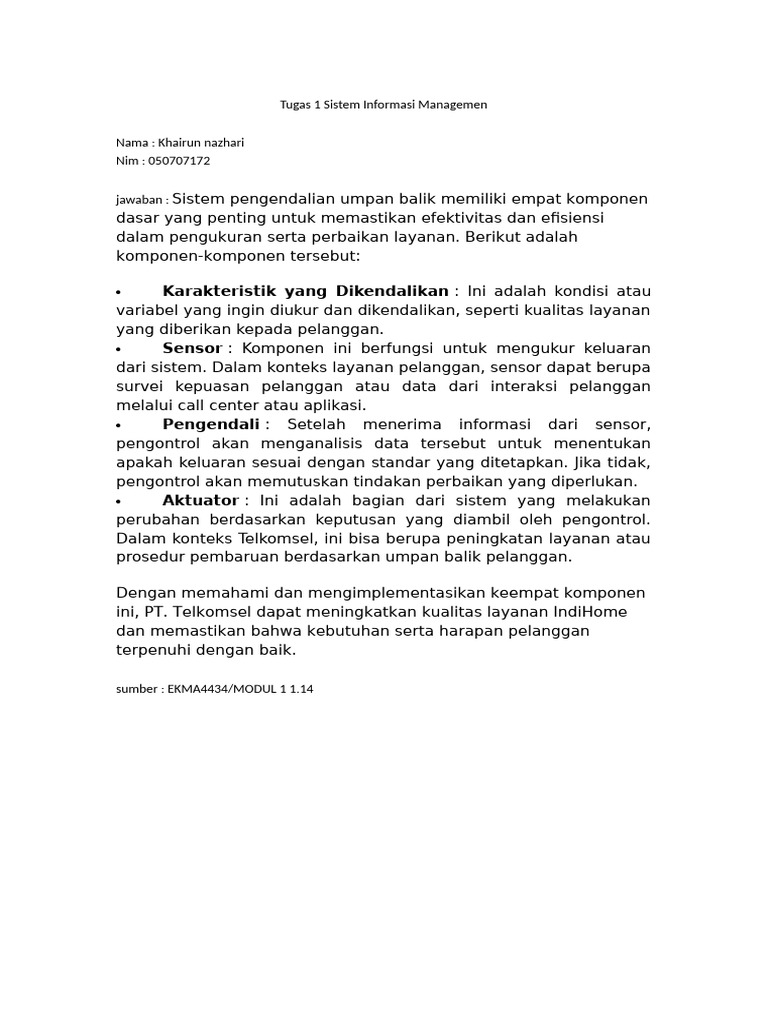 Tugas 1 Sistem Informasi Manajemen Khairun Nazhari | PDF