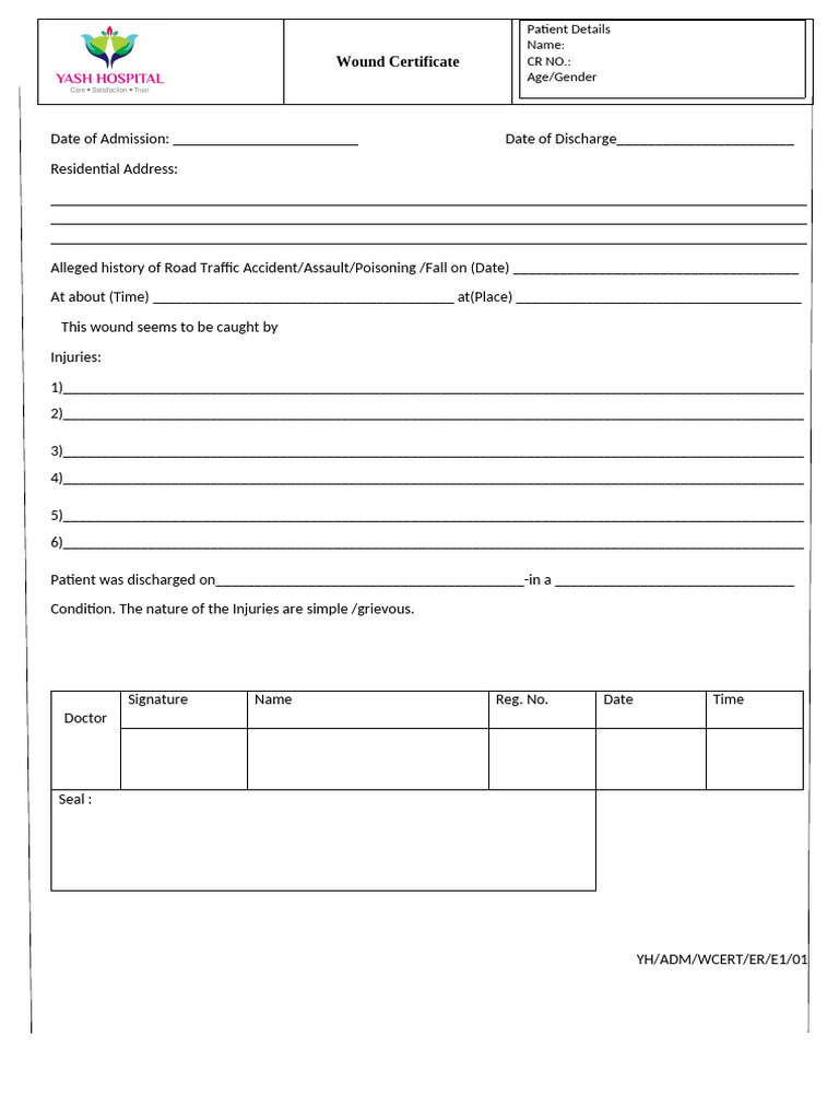 Wound Certificate | PDF