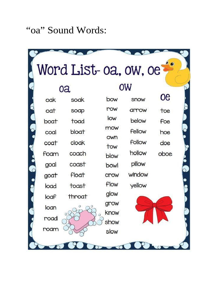 "oa" Sound Jolly Phonics | PDF