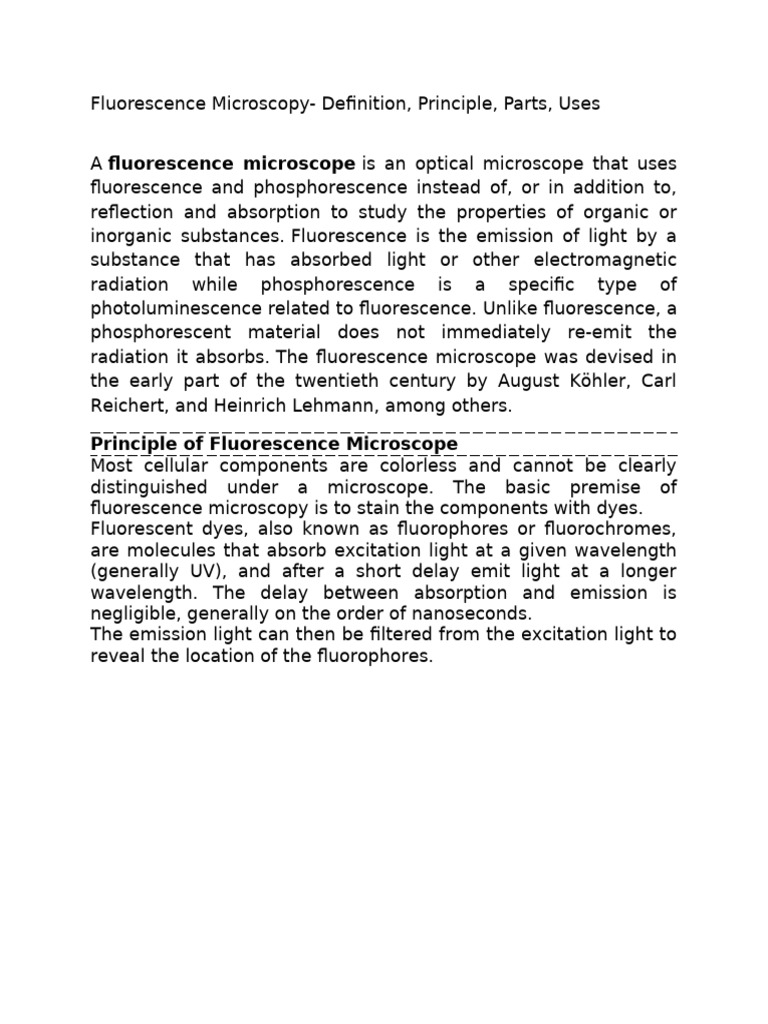 U1 FluorescenceMicroscope Mic | PDF | Fluorescence Microscope | Microscopy